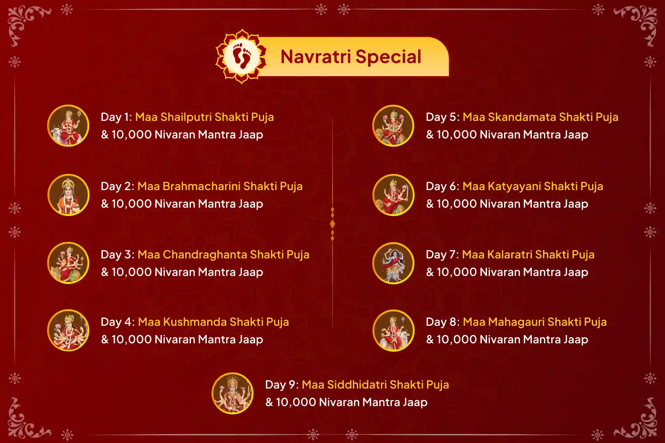 9 Days 9 Forms of Durga Special Puja 9 Day Navdurga 90,000 Navaran ...